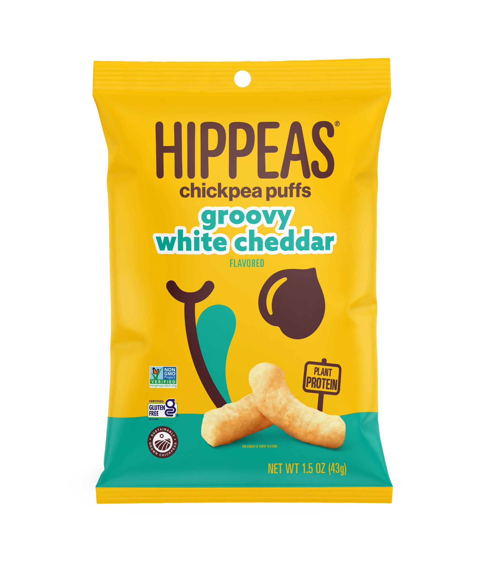 Hippeas Non-Gmo Chickpea Puffs -Groovy White Cheddar-1.5 oz.-12/Case MPN# 401019 – Round Eye Supply