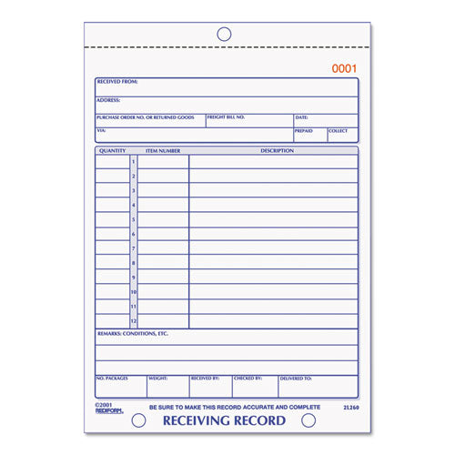 Rediform® Receiving Record Book, Three-part Carbonless, 5.56 X 7.94, 50 ...