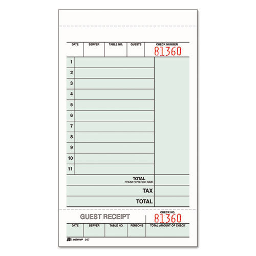 Adams® Guest Check Unit Set, Two-part Carbonless, 6.75 X 4.25, 50 Forms ...