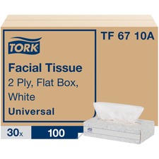 Tork® Universal Facial Tissue, 2-ply, White, 100 Sheets/box, 30 Boxes ...