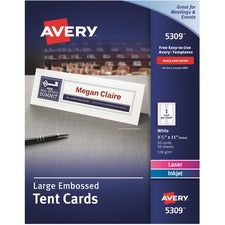 Avery® Large Embossed Tent Card, White, 3.5 X 11, 1 Card/sheet, 50 ...