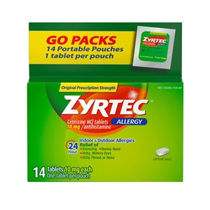Zyrtec Allergy 10 Milligram Tablets-14 Count-4/Box-6/Case MPN# 320432 ...