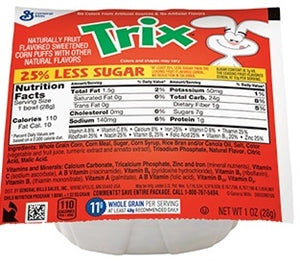 Trix 25% Less Sugar Cereal-1 oz.-96/Case MPN# 31922000 – Round Eye Supply