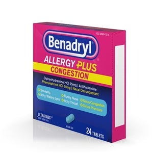 Benadryl Allergy Plus-24 Count-3/Box-8/Case MPN# 5355726 – Round Eye Supply