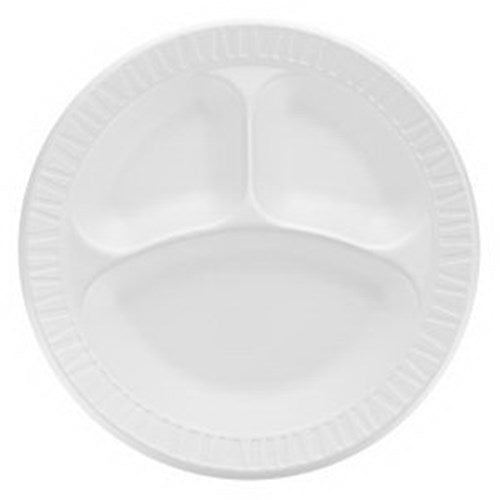 Dart® Concorde Foam Plate, 3-compartment, 10.25" Dia, White, 125/pack ...