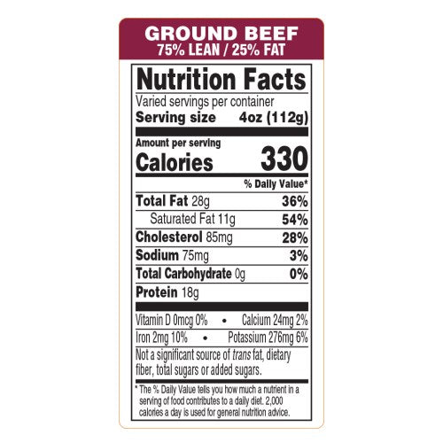 Ground Beef 75 And 25 Label 2 Color - 1.5" X 3" 24000/Roll | Round Eye ...