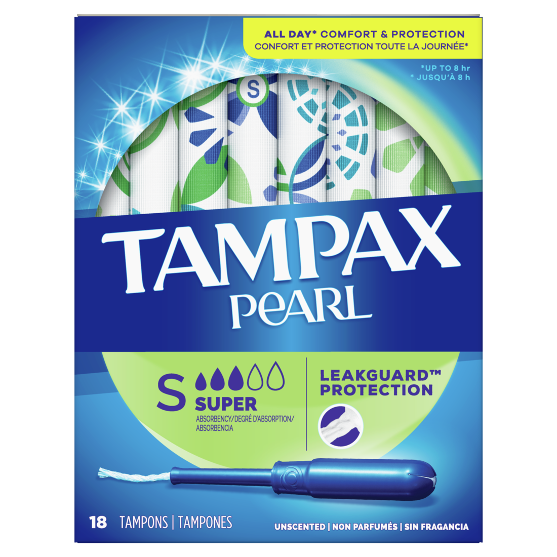 Tampax Pearl Super Unscented Tampons With Inners-18 Count-3/Box-4/Case ...