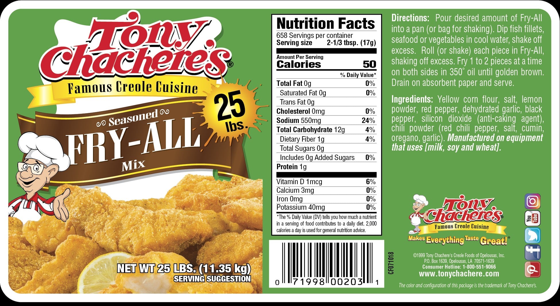 Tony Chachere's Creole Foods Fry All Mix-25 lbs. MPN# 00203 – Round Eye ...