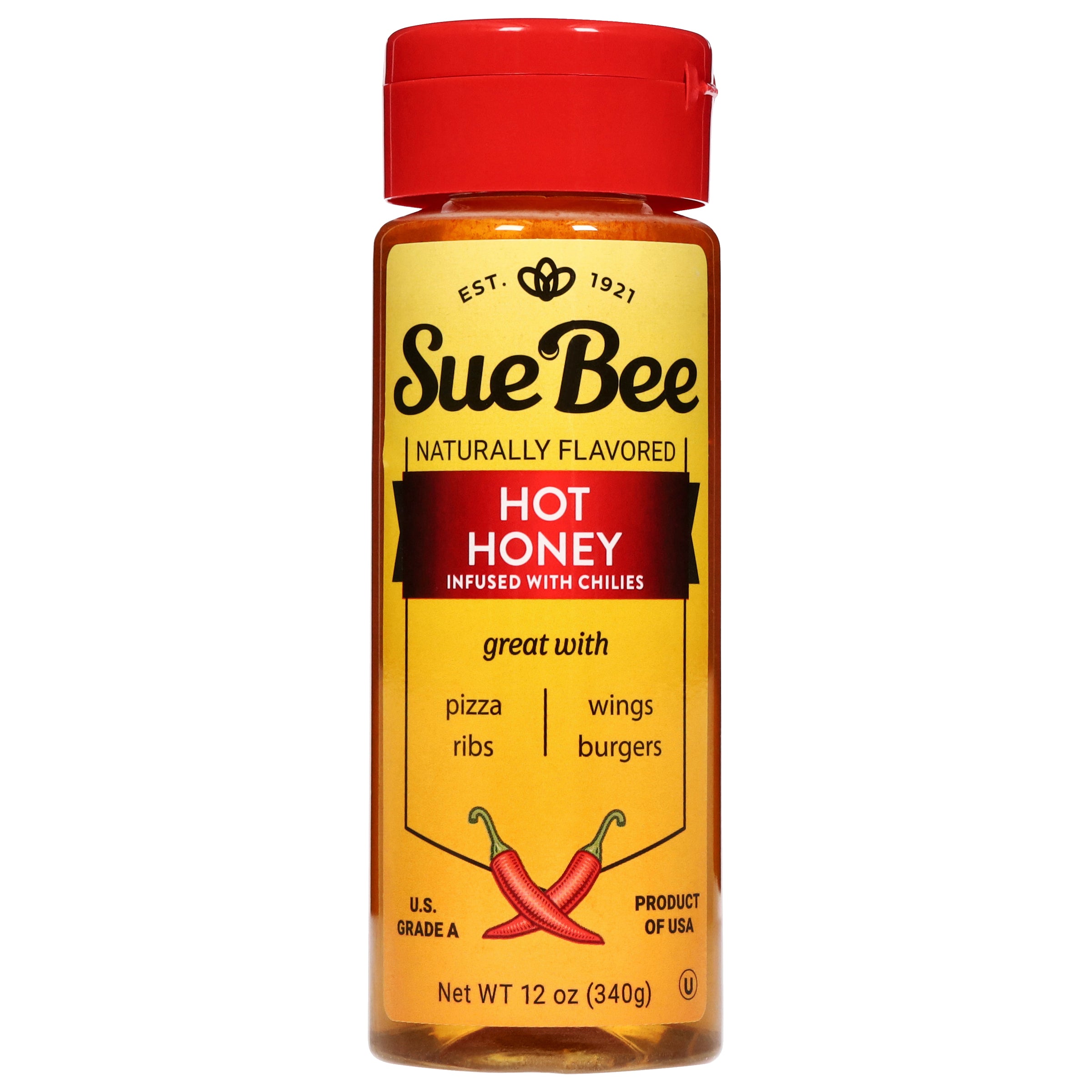 Sue Bee Hot Honey Bottle-12 oz.-6/Case MPN# 70 – Round Eye Supply