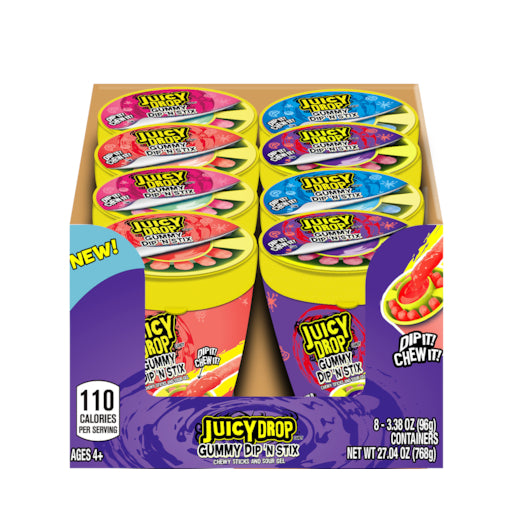 Juicy Drop Juicy Drop Dip Stix Cup Gummy Candy-3.4 oz.-8/Box-16/Case ...