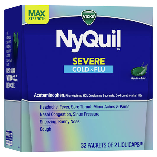 Vicks Nyquil Severe Multi Symptom Box-2 Count-32/Box-12/Case MPN# 04262 ...