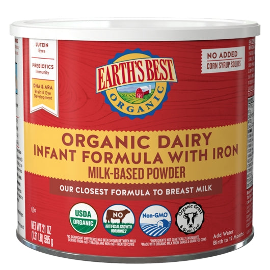 Earth's Best Organic Non-Gmo Milk-Based Powder Infant Formula Can With ...