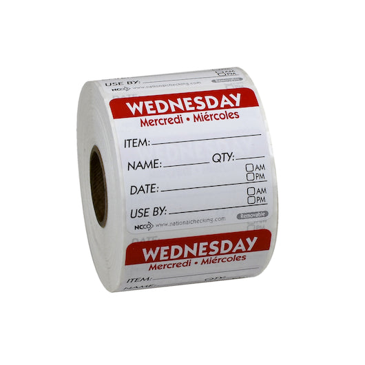 Ncco Removable Label Wednesday 2"X2-500 Each-1/Case | National Checking ...