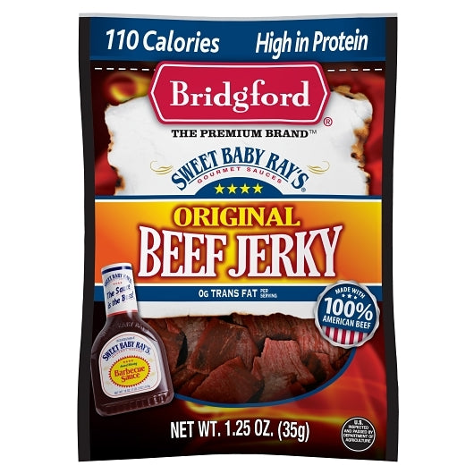 Bridgford Sweet Baby Rays Original Beef Jerky-1.25 oz.-8/Box-6/Case MPN ...