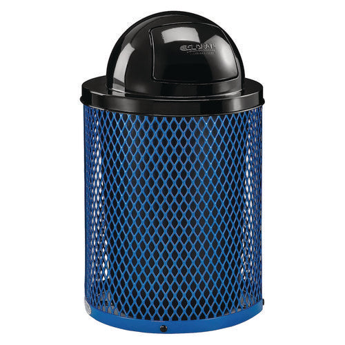 Global Industrial Outdoor Diamond Steel Trash Can 36 Gal Dome Lid Blue ...