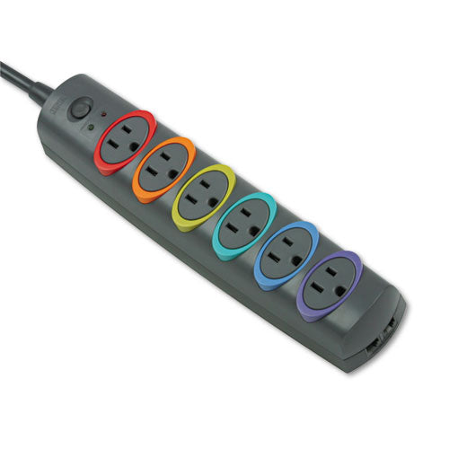 Kensington® Smartsockets Color-coded Strip Surge Protector, 6 Ac ...