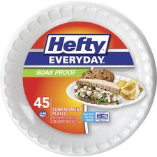 Hefty Hefty 3-Compartment Soak Proof Plates - Disposable - White - 45 ...