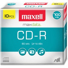 Maxell® Cd-r Recordable Disc, 700 Mb/80 Min, 48x, Slim Jewel Case ...